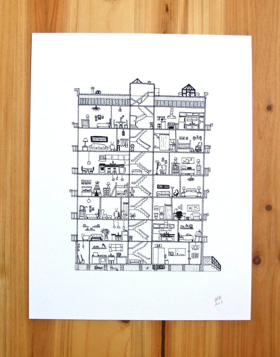 Apartment cross section print – Jodi Lynn Doodles